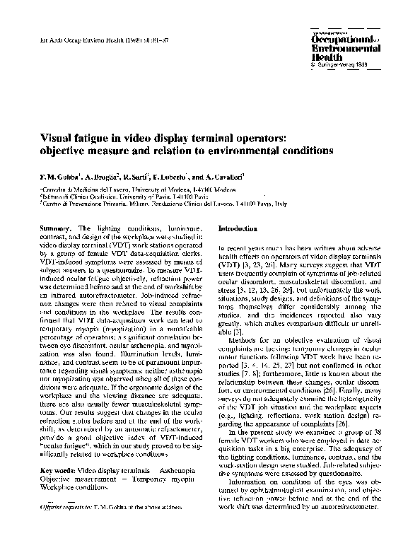 (PDF) Visual fatigue in video display terminal operators: objective ...