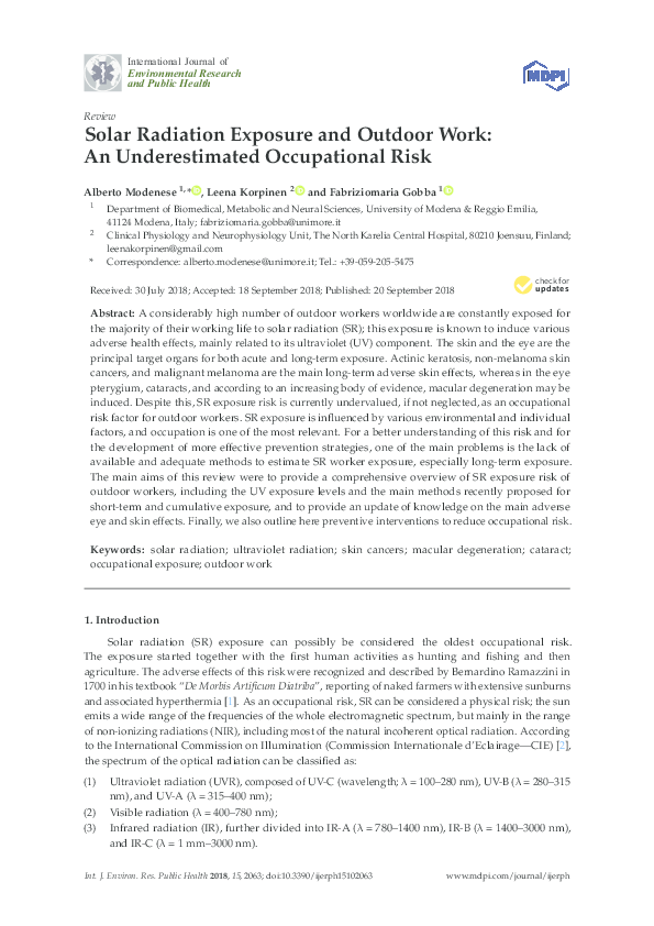 (PDF) Solar Radiation Exposure and Outdoor Work: An Underestimated ...