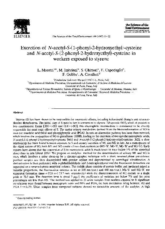 (PDF) Excretion of N-acetyl-S-(1-phenyl-2-hydroxyethyl)-cysteine and N ...
