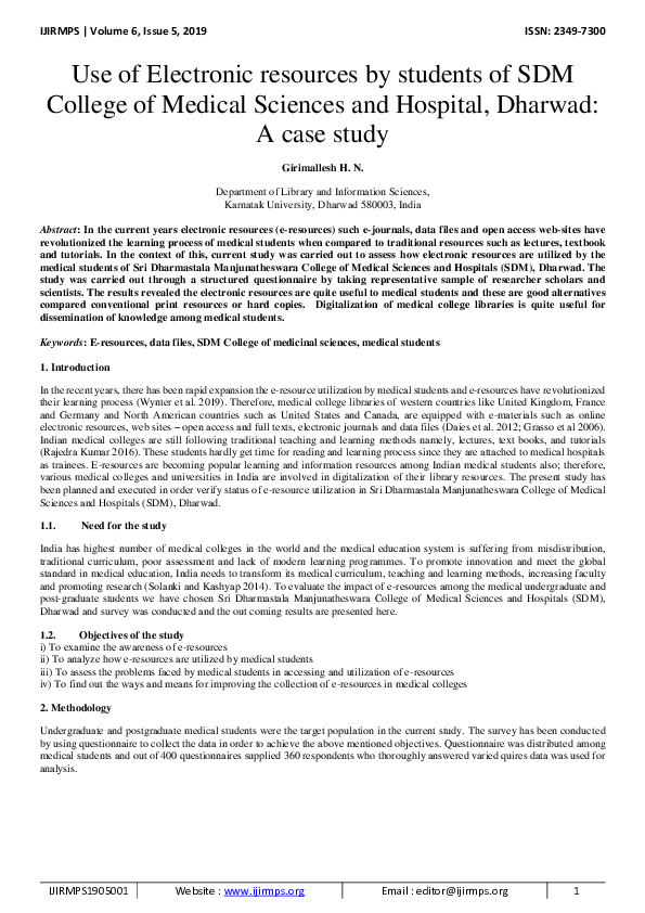 (PDF) Use of Electronic Resources by Students of SDM College of Medical ...