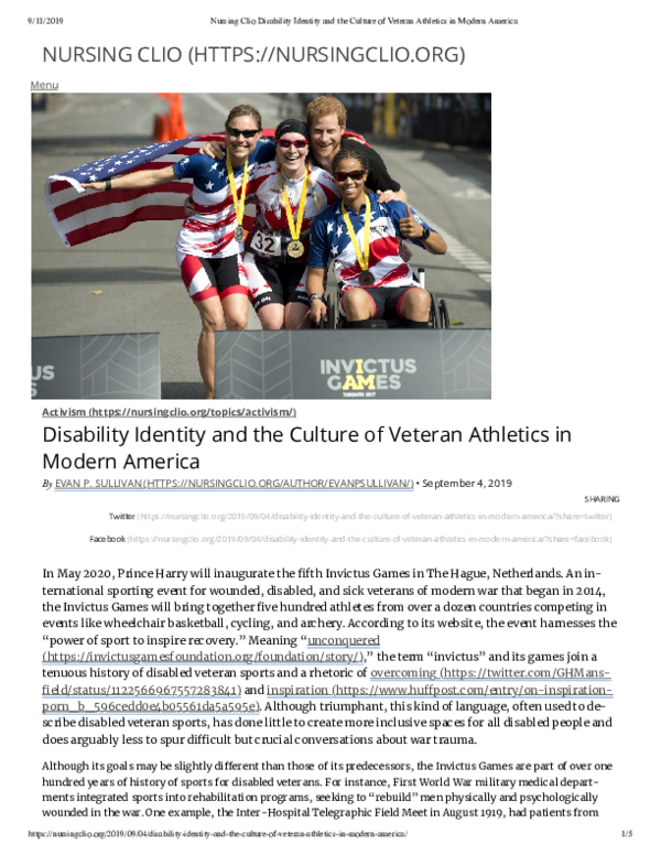 (PDF) Disability Identity and the Culture of Veteran Athletics in ...