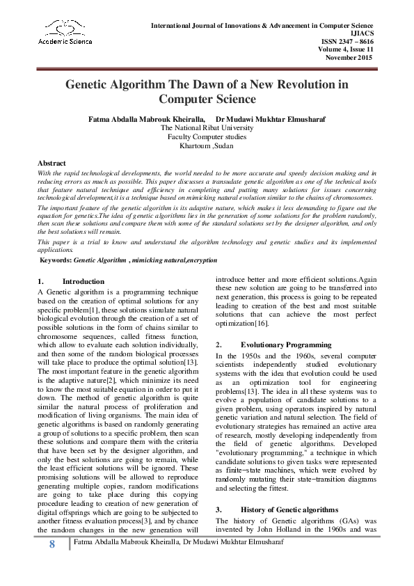 (PDF) Genetic Algorithm The Dawn of a New Revolution in Computer Science