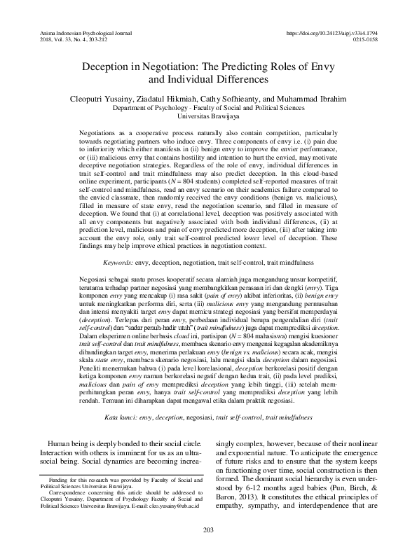 (PDF) Deception in Negotiation: The Predicting Roles of Envy and ...