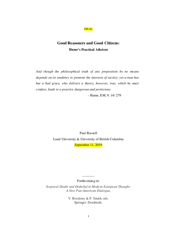 (DOC) True Religion and Hume's Practical Atheism [revised draft]