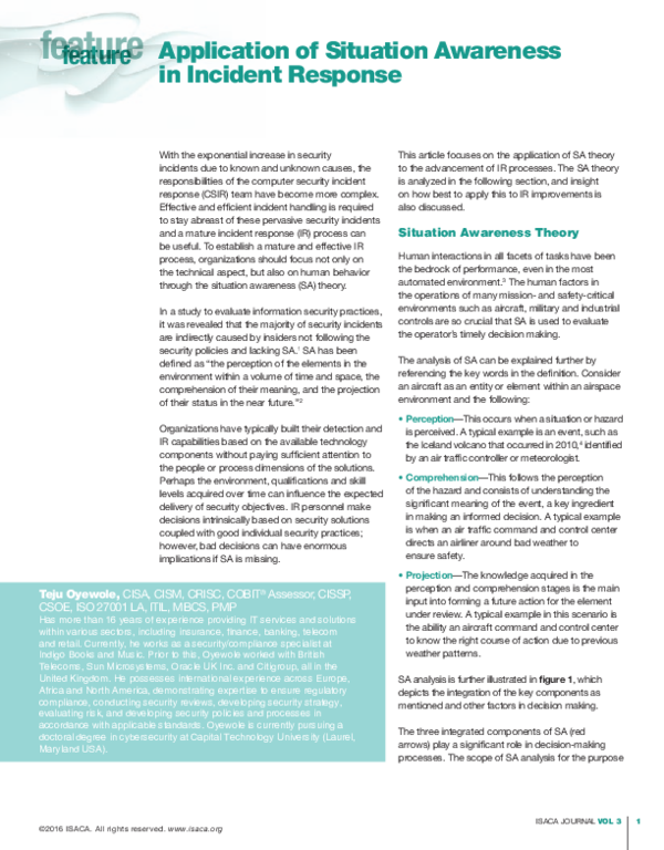 (PDF) Application of Situation Awareness in Security Incident Response