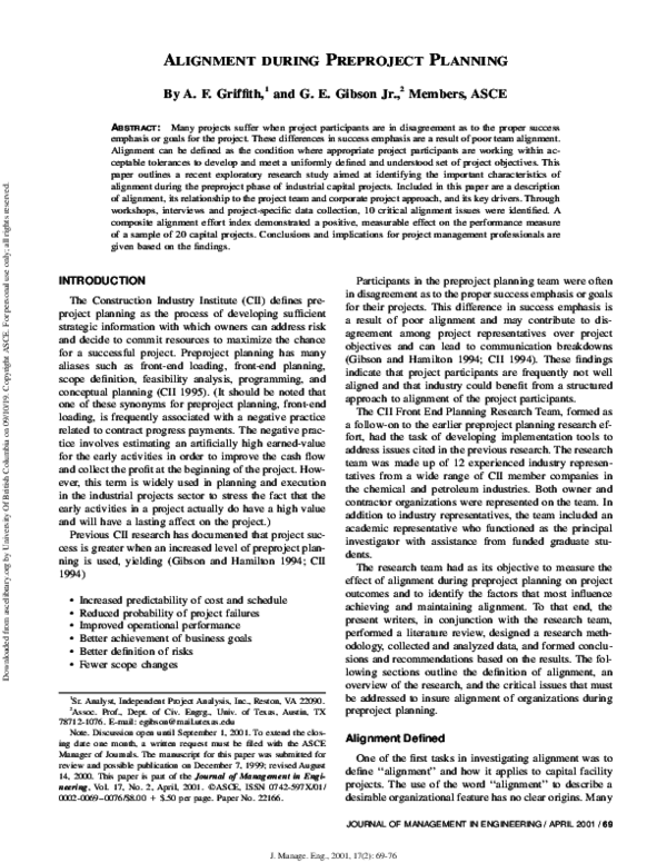 (PDF) ALIGNMENT DURING PREPROJECT PLANNING