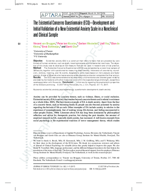 (PDF) The Existential Concerns Questionnaire (ECQ)-Development and ...