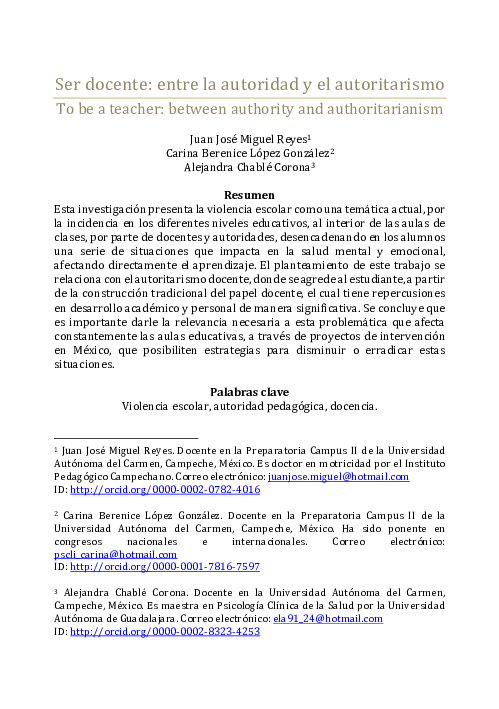 (PDF) 2018, vol4, num1. Ser docente: entre la autoridad y el autoritarismo
