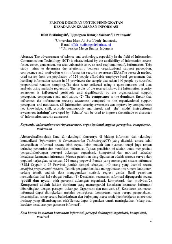 (DOC) FAKTOR DOMINAN PENINGKATAN KESADARAN KEAMANAN INFORMASI