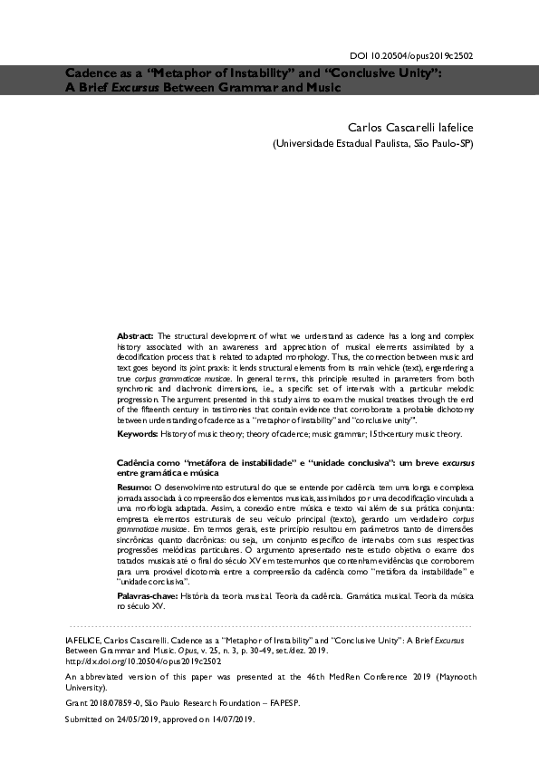 (PDF) Cadence as a "Metaphor of Instability" and "Conclusive Unity": A ...