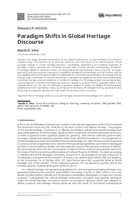 (PDF) Paradigm Shifts in Global Heritage Discourse
