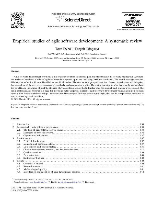 (PDF) Empirical studies of agile software development: A systematic review