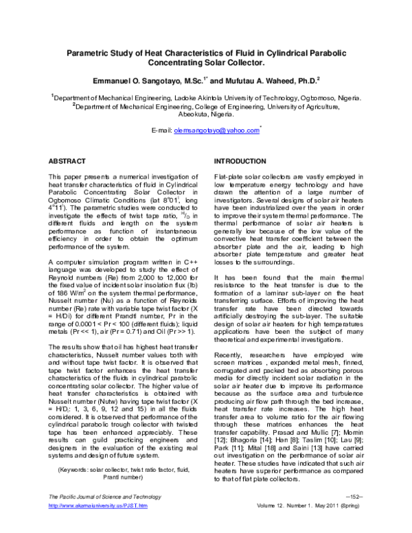 (PDF) Parametric Study of Heat Characteristics of Fluid in Cylindrical ...