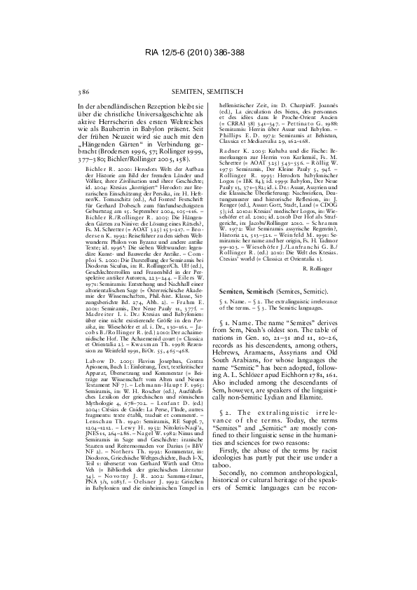 (PDF) Semiten, Semitisch (Semites, Semitic), Reallexikon der ...
