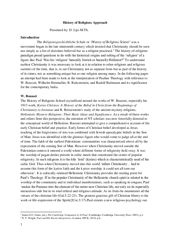 (DOC) History of Religions Approach