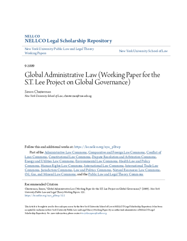 (PDF) Global Administrative Law (Working Paper for the S.T. Lee Project ...