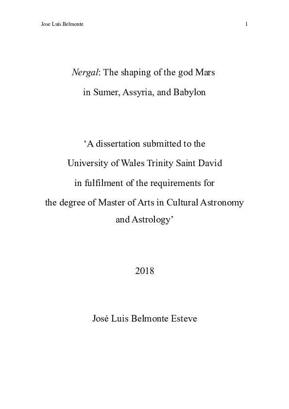 (DOC) Dissertation Jose Luis Belmonte Nergal the god of Mars in Babylon
