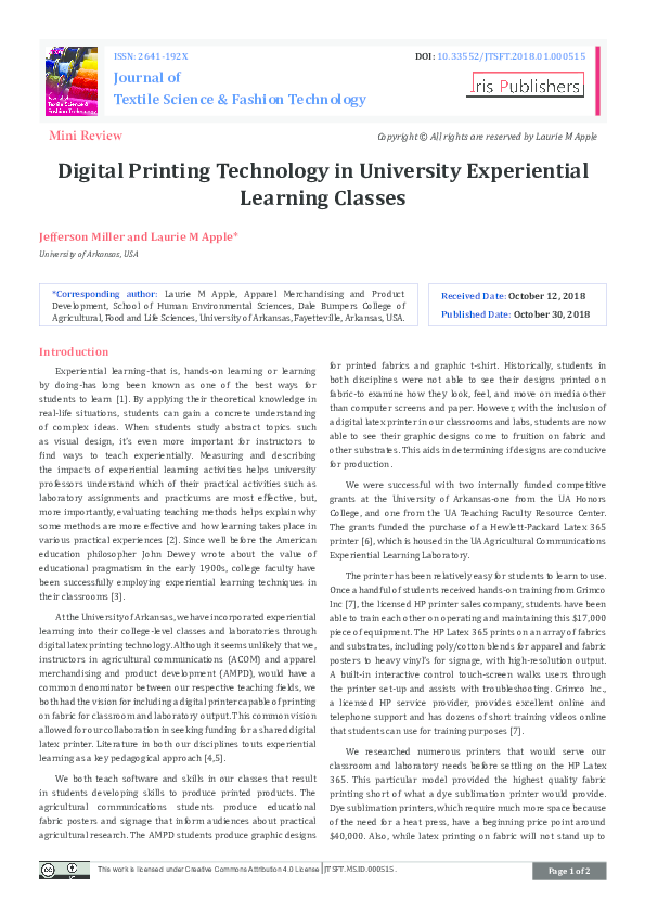 (PDF) Digital Printing Technology in University Experiential Learning ...
