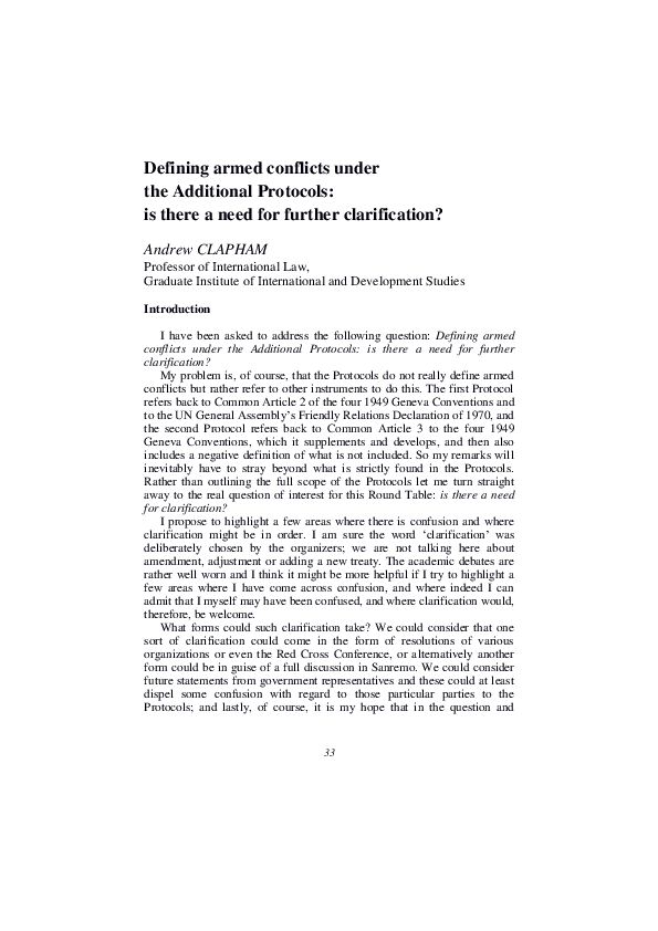 (PDF) Defining armed conflicts under the Additional Protocols: is there ...