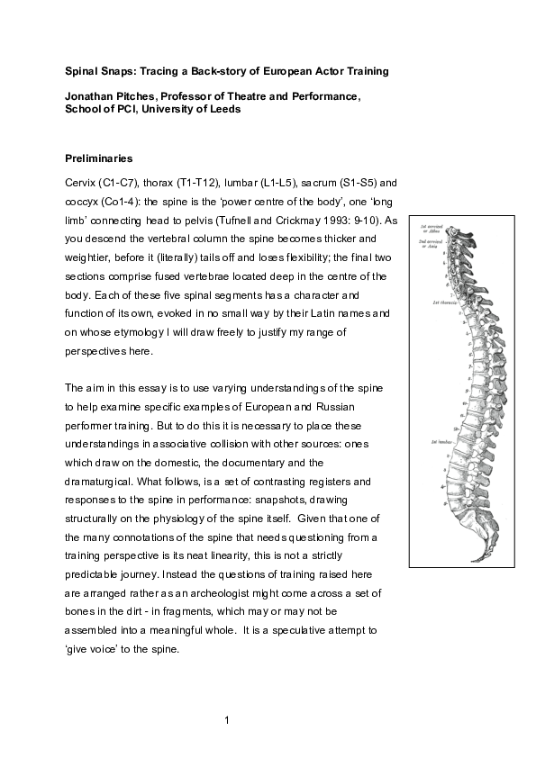 (PDF) Spinal Snaps: Tracing a Backstory of European Performer Training