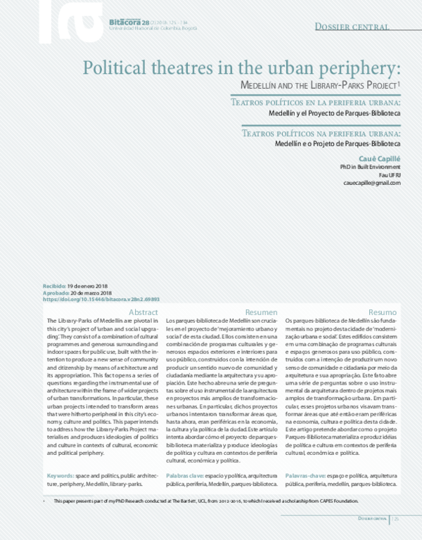(PDF) Political theatres in the urban periphery: Medellín and the ...