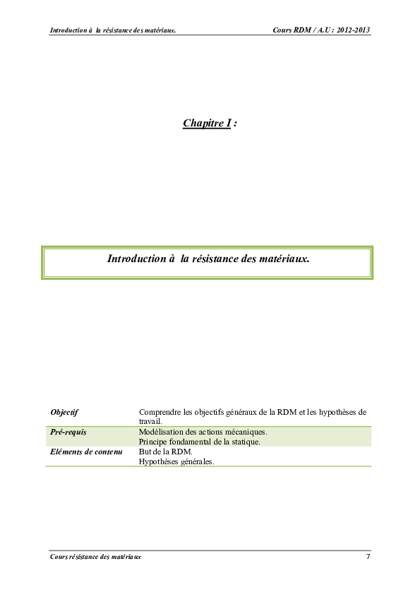 (PDF) Chapitre 1 introduction a la resistance des materiaux (PDF) Chapitre 1 introduction a la resistance des materiaux
