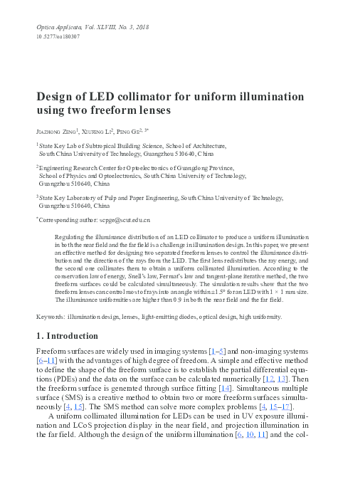 (PDF) Design of LED collimator for uniform illumination using two ...