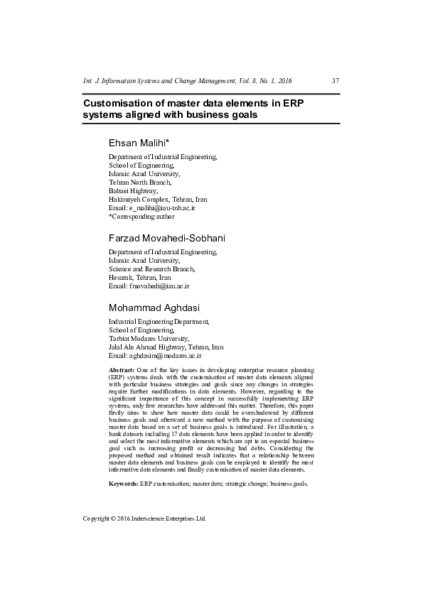 (PDF) Customisation of master data elements in ERP systems aligned with ...