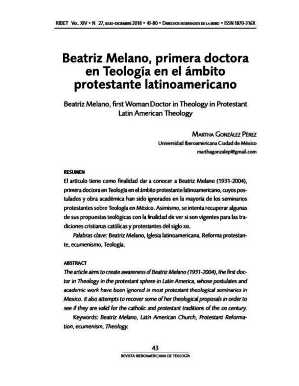 (PDF) Martha González Pérez, Beatriz Melano, primera doctora en ...