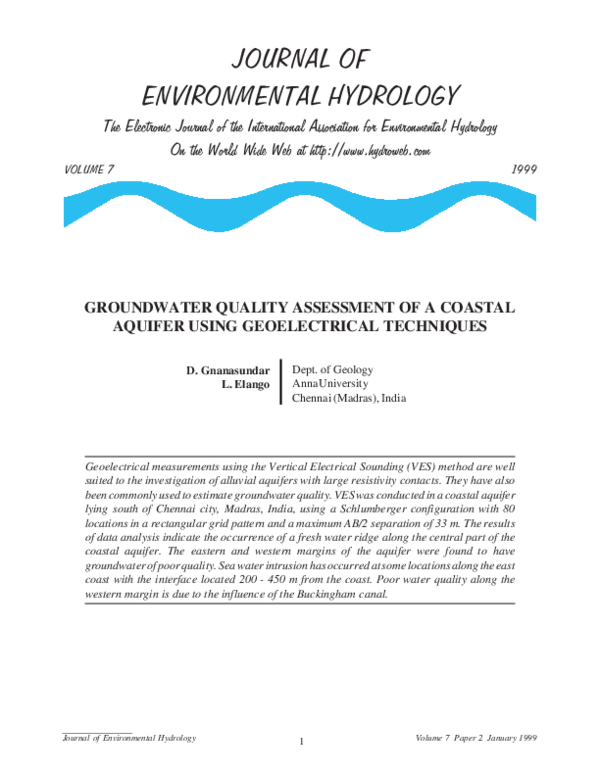 (PDF) Groundwater quality assessment of a coastal aquifer using ...