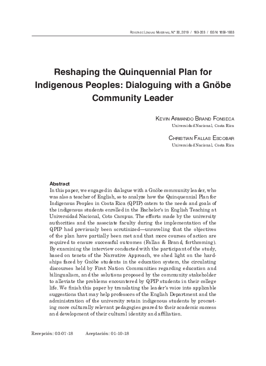 (PDF) Reshaping the Quinquennial Plan for Indigenous Peoples ...