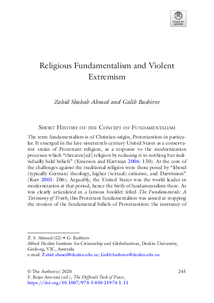 (PDF) Religious Fundamentalism and Violent Extremism