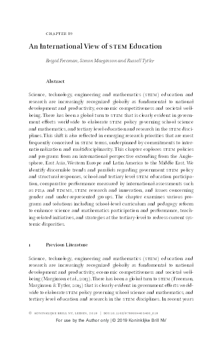(PDF) An international view of STEM education (Freeman, Marginson ...