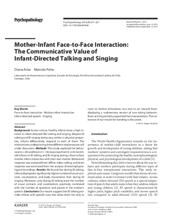 (PDF) Mother-Infant Face-to-Face Interaction: The Communicative Value of Infant-Directed Talking ...