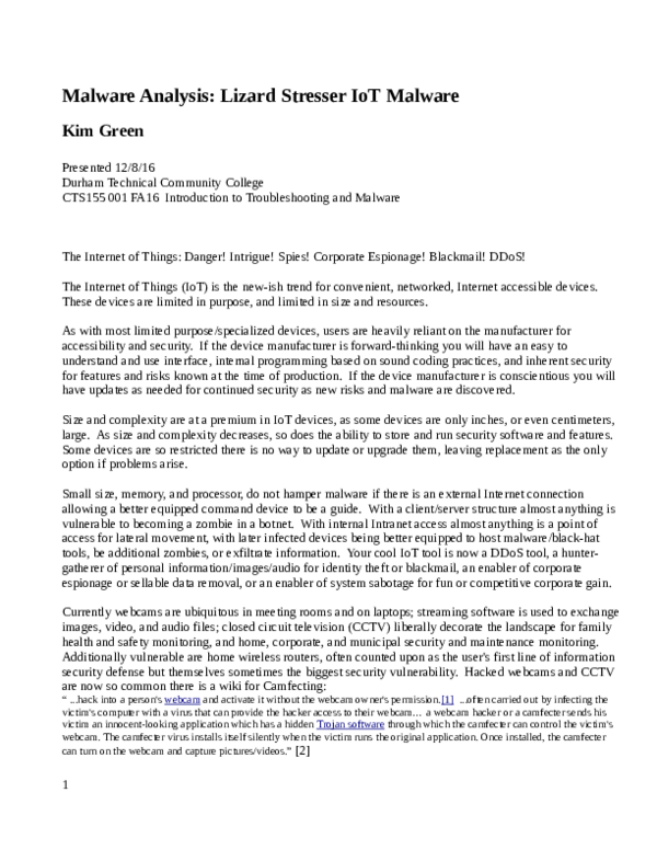 (PDF) Malware Analysis: Lizard Stresser IoT Malware | K G - Academia.edu