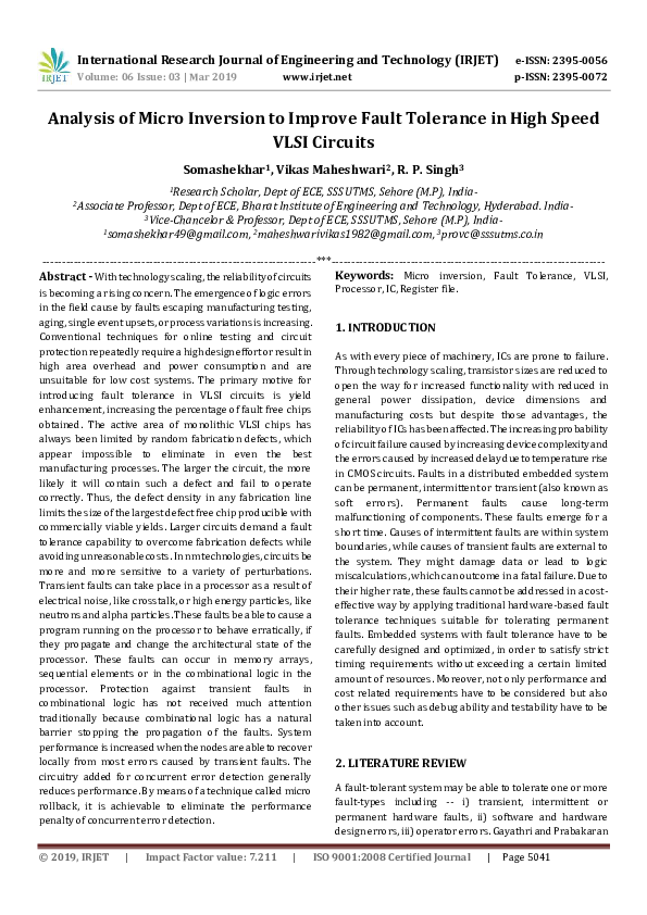(PDF) IRJET- Analysis of Micro Inversion to Improve Fault Tolerance in High Speed VLSI Circuits