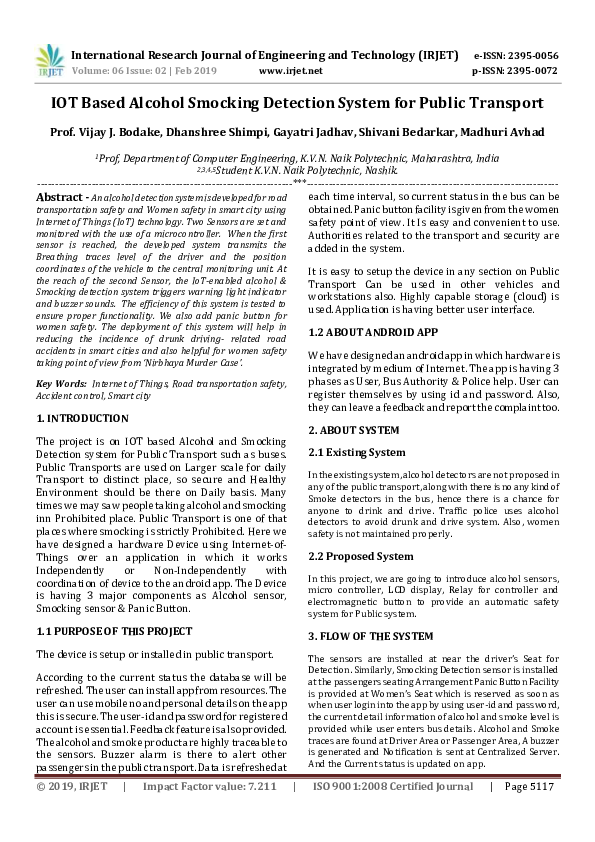 (PDF) IRJET- IOT Based Alcohol Smocking Detection System for Public Transport