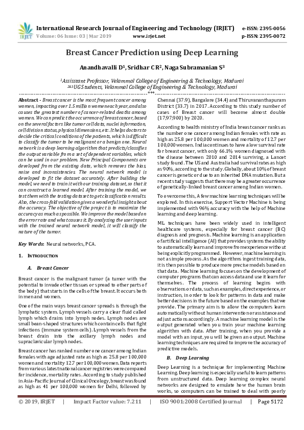 (PDF) IRJET- Breast Cancer Prediction using Deep Learning