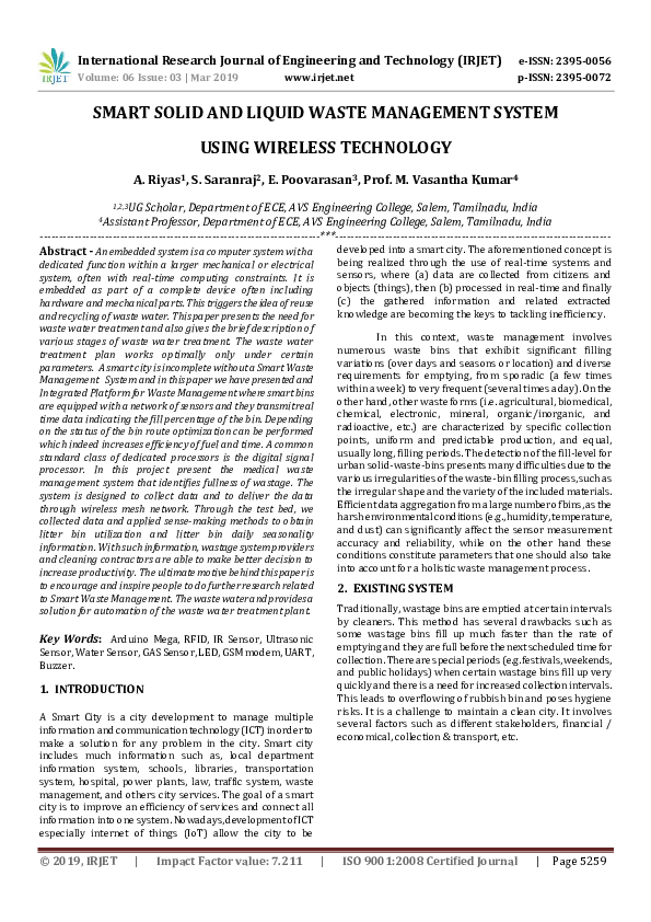 (PDF) Wireless Smart Waste Management System