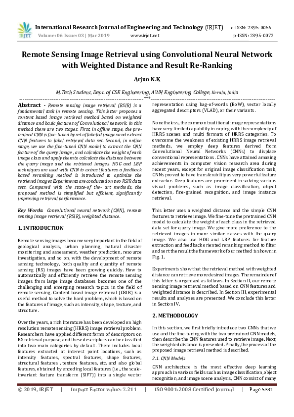 Pdf Remote Sensing Image Retrieval Using Convolutional Neural Network
