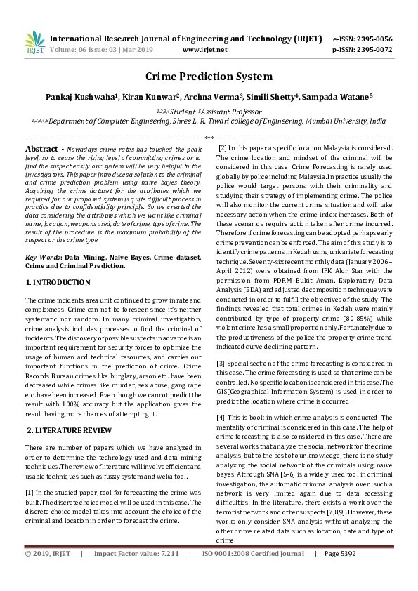 Pdf Irjet Crime Prediction System