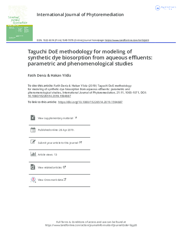 (PDF) Taguchi DoE methodology for modeling of synthetic dye biosorption ...
