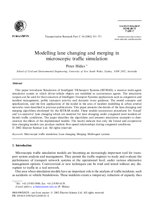 (PDF) Modelling lane changing and merging in microscopic traffic simulation