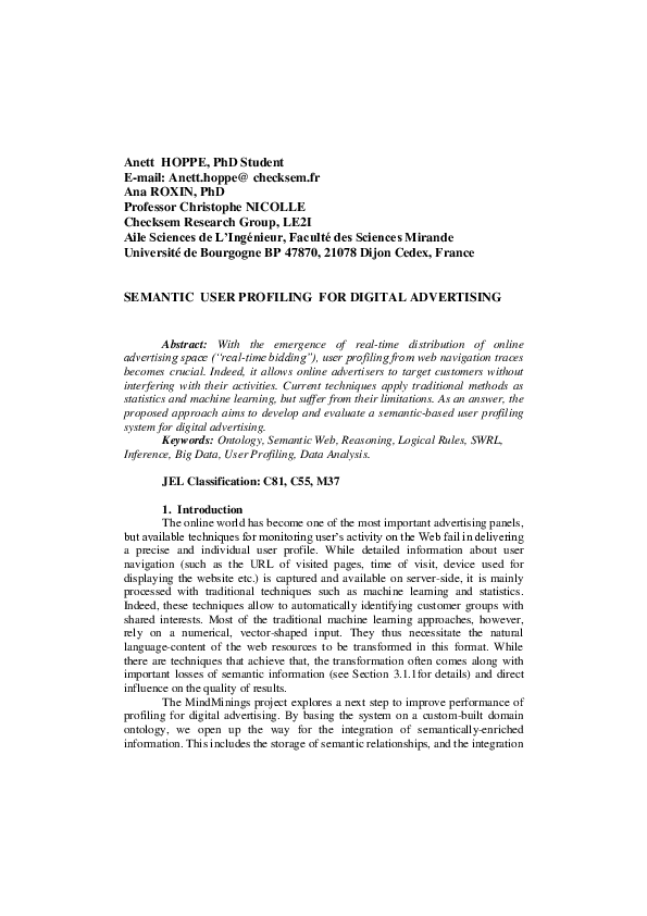 (PDF) Semantic User Profiling for Digital Advertising