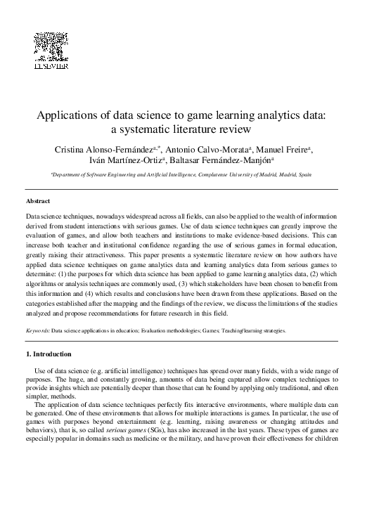 (PDF) Applications of data science to game learning analytics data: a ...