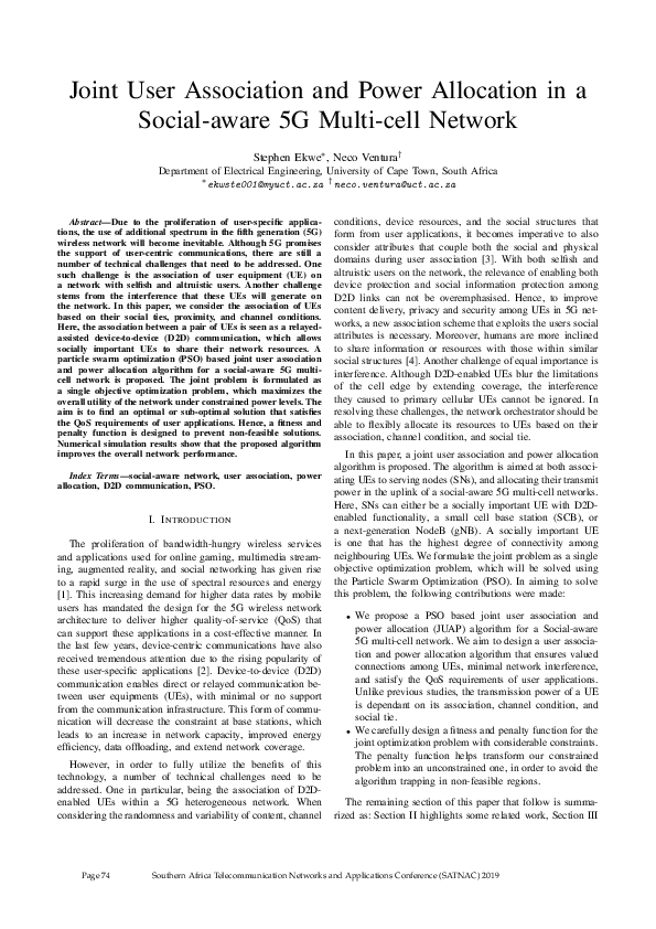 Pdf Joint User Association And Power Allocation In A Social Aware 5g