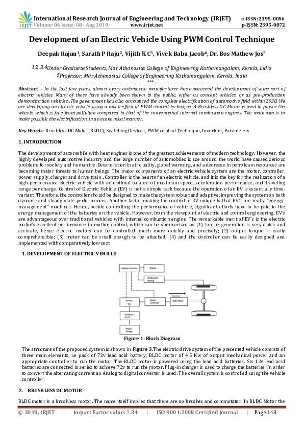 Pdf Development Of An Electric Vehicle Using Pwm Control Technique