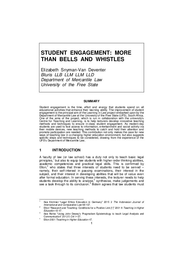 (PDF) STUDENT ENGAGEMENT: MORE THAN BELLS AND WHISTLES
