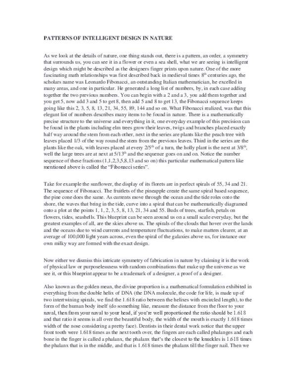 (DOC) PATTERNS OF INTELLIGENT DESIGN IN NATURE