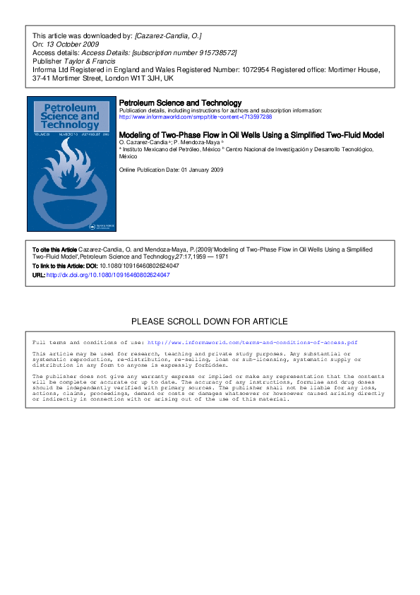 (PDF) Modeling of Two-Phase Flow in Oil Wells Using a Simplified Two ...